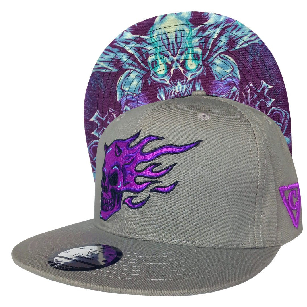 Purple Skull Snapback - Grey | CAPICHE CAPS