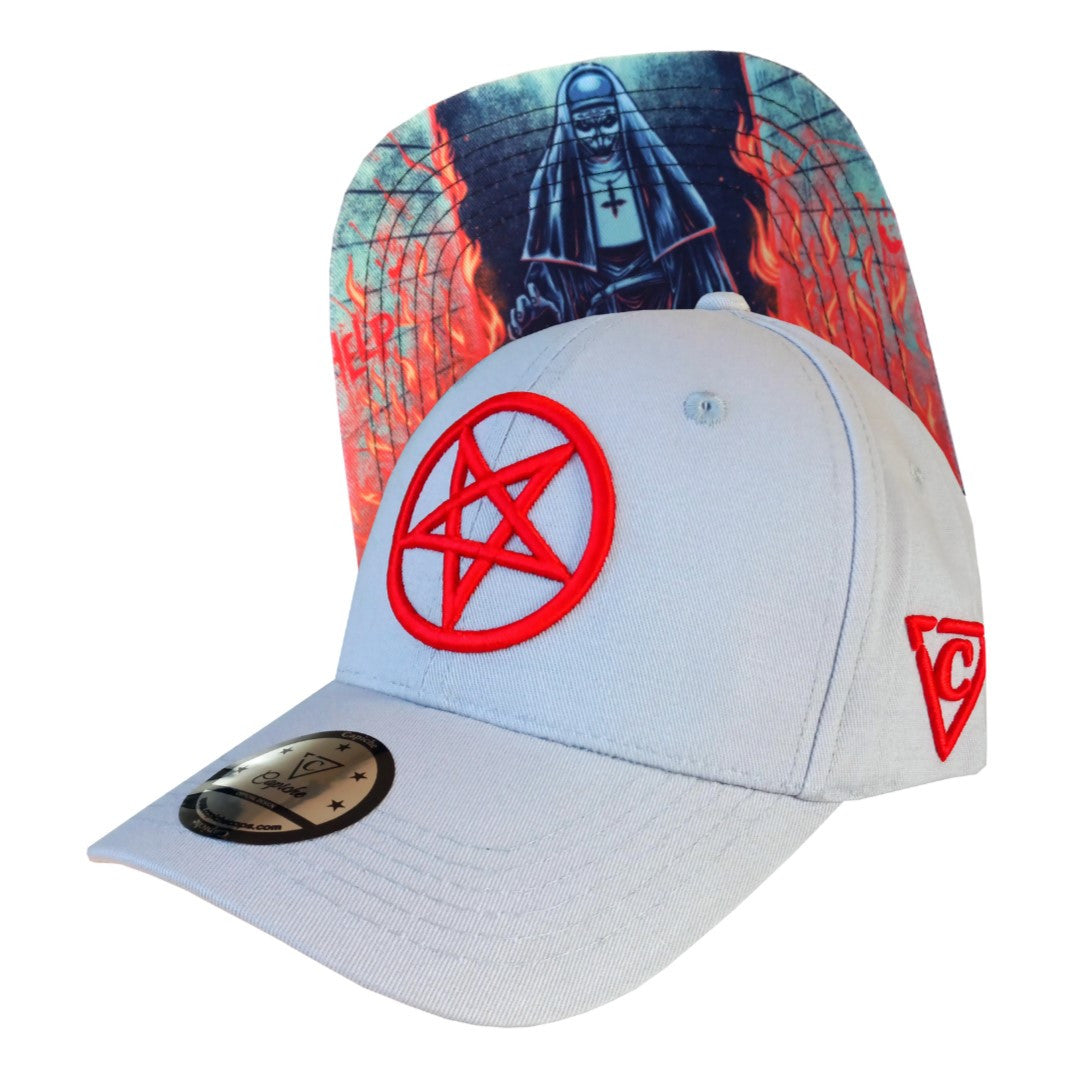 Cursed Nun Curved Baseball Cap - Light Grey | CAPICHE CAPS